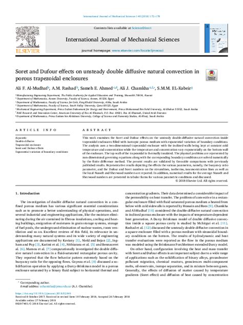 Pdf Soret And Dufour Effects On Unsteady Double Diffusive Natural