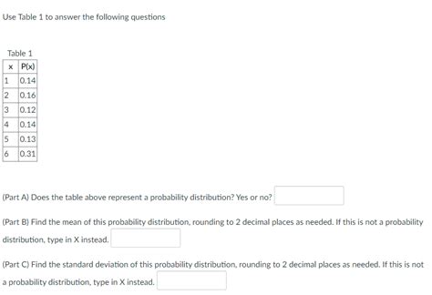 Solved Use Table 1 To Answer The Following Questions Part