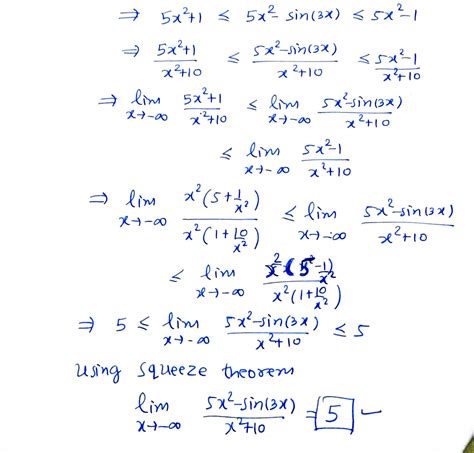 Solved 4 Using The Squeeze Theorem Calculate The Limit 5x2 Sin