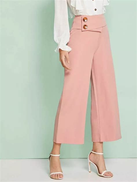 Button Detail Wide Leg Pants Pallazo Pants Office Outfits Wide Leg Pants