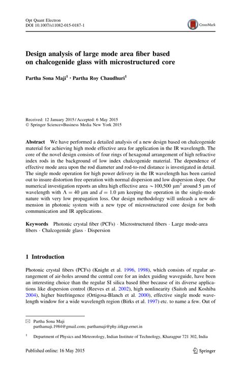Pdf Design Analysis Of Large Mode Area Fiber Based On Chalcogenide Glass With Microstructured Core
