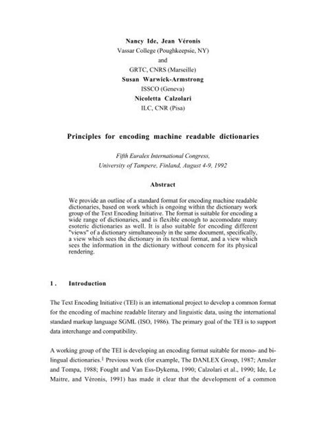 Principles For Encoding Machine Readable Dictionaries