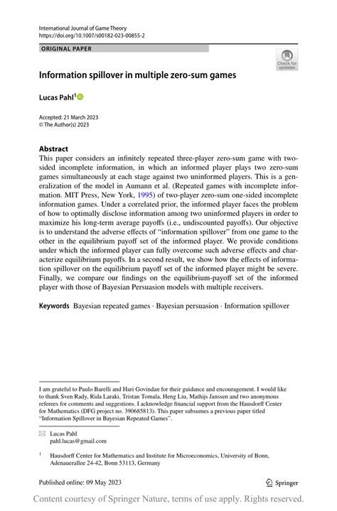 pdf information spillover in multiple zero sum games