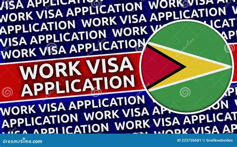 Guyana Circular Flag With Work Visa Application Titles Stock