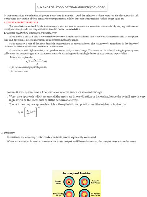 Sem 3characteristics Of Transducers Or Sensors Pdf Accuracy And Precision Sensor