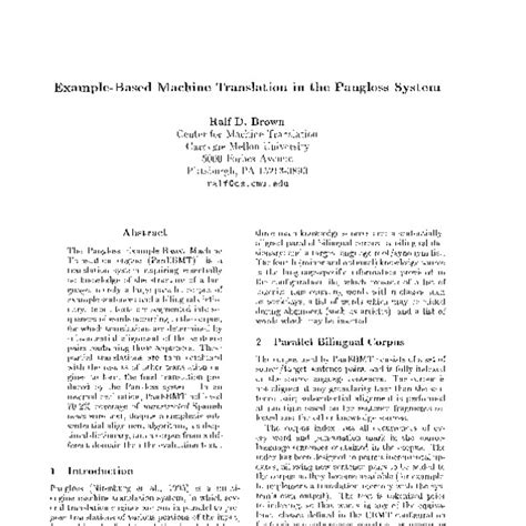 Example Based Machine Translation In The Pangloss System Acl Anthology