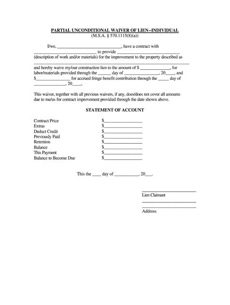 Partial Unconditional Waiver Michigan Fill And Sign Printable