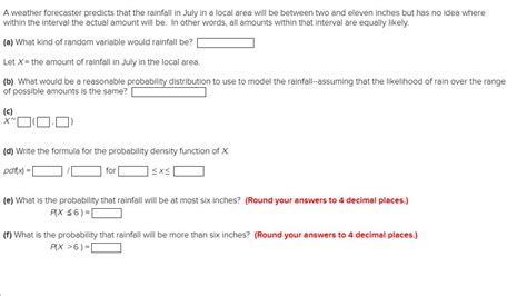 Solved A Weather Forecaster Predicts That The Rainfall In Chegg