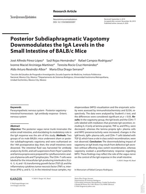 Pdf Posterior Subdiaphragmatic Vagotomy Downmodulates The Iga Levels
