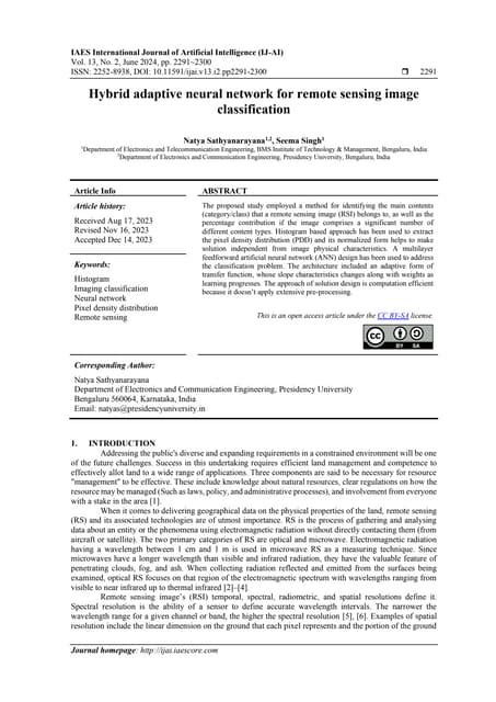 Hybrid Adaptive Neural Network For Remote Sensing Image Classification Pdf
