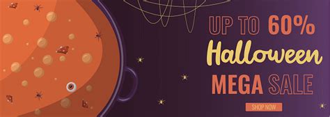 프로모션 판매 전단지 또는 보라색 주황색 및 노란색의 특별 할로윈 판매 배너 거미 호박 제안 배너 전단지 광고 프로모션 상업을위한 벡터 일러스트 레이 션 10월에 대한 스톡