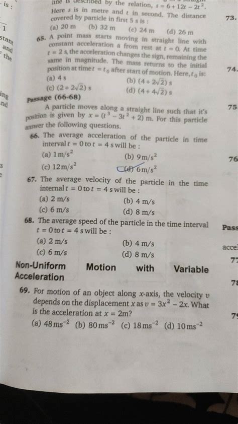 passage 66−68 a particle moves along a straight line such that it s pos