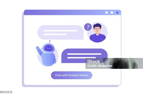 챗봇 Ai 및 고객 서비스 개념 큰 사용자 인터페이스에서 챗봇과 이야기하는 청년 메시징을 통해 채팅 봇 가상 도우미 고객 지원