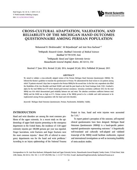 Pdf Cross Cultural Adaptation Validation And Reliability Of The Michigan Hand Outcomes