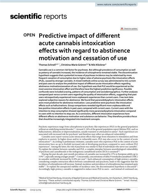 Pdf Predictive Impact Of Different Acute Cannabis Intoxication Effects With Regard To