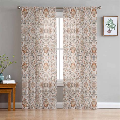 Vintage Boho Sheer Curtains 72 Inches Long 2 Panels Set Window Sheer