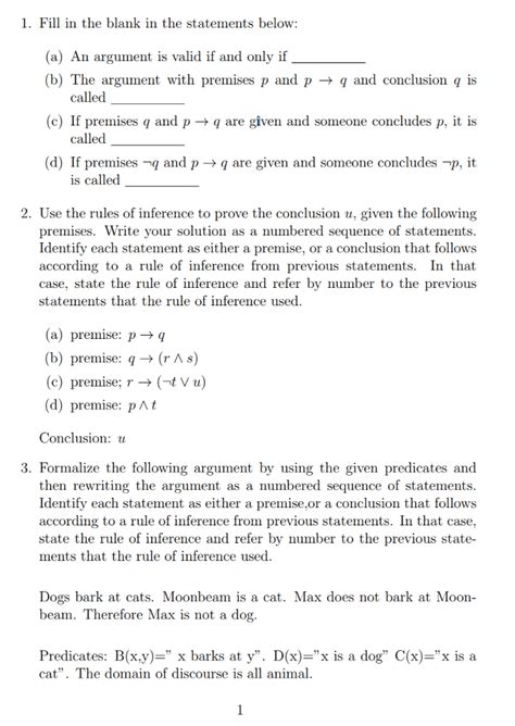 Solved 1 Fill In The Blank In The Statements Below A An
