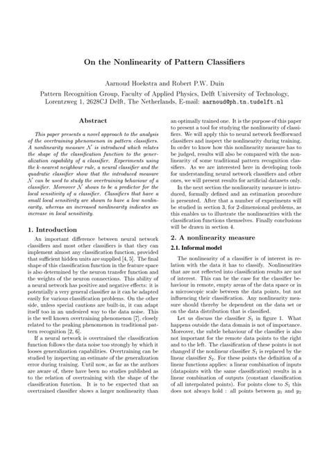 Pdf On The Nonlinearity Of Pattern Classifiers