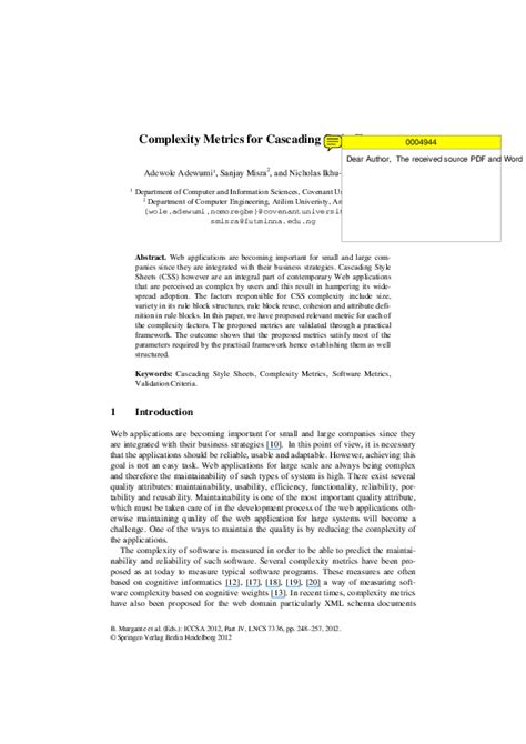 Pdf Complexity Metrics For Cascading Style Sheets