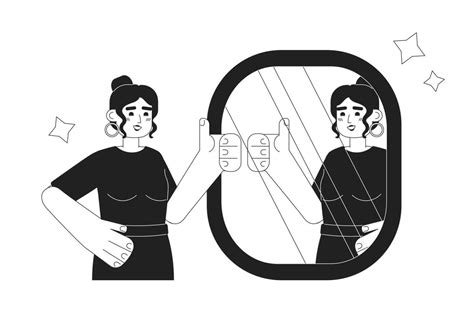 Mirror Affirmations Monochrome Concept Vector Spot Illustration Woman With Thumb Up Reflection