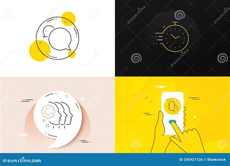 Minimal Set Of Employees Teamwork Timer And Download App Line Icons