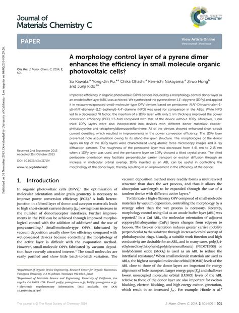 Pdf A Morphology Control Layer Of A Pyrene Dimer Enhances The