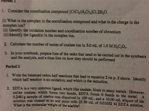Solved Consider The Coordination Compound [crcl 2 H 2o 4]