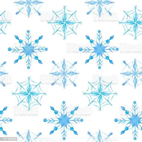 손으로 그린 수채화 블루 눈송이와 매끄러운 패턴 겨울 일러스트레이션 12월에 대한 스톡 벡터 아트 및 기타 이미지 12월 1월 겨울 Istock