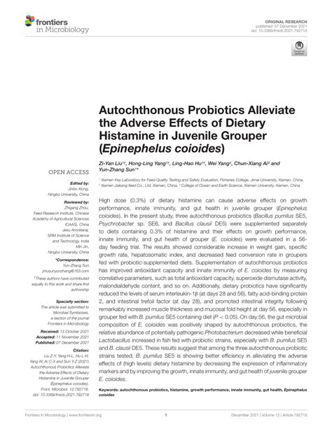 Pdf Autochthonous Probiotics Alleviate The Adverse Effects Of Dietary