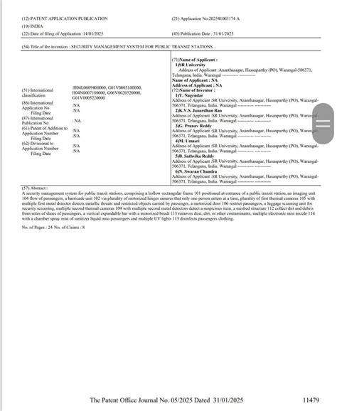 Patents Innovation Engineering Sruniversity Sathvika Reddy Beesam