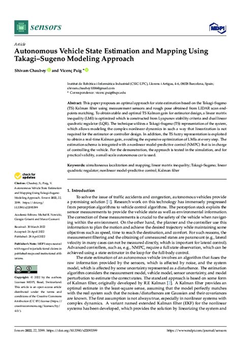 Pdf Autonomous Vehicle State Estimation And Mapping Using Takagi Sugeno Modeling Approach