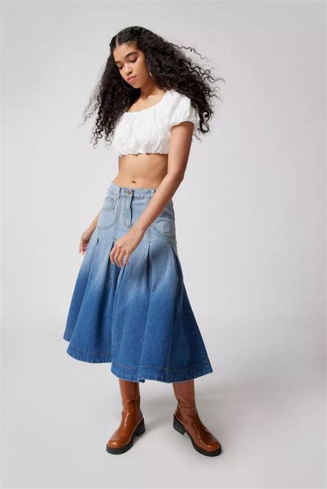 Bdg Donovan Denim Pleated Midi Skirt