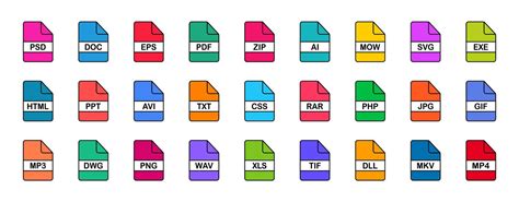Premium Vector Set Of File Formats Icons File Type Icons Format Of Documents And Files