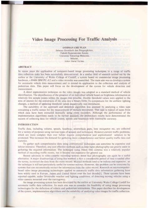 Pdf Video Image Processing For Traffic Analysis
