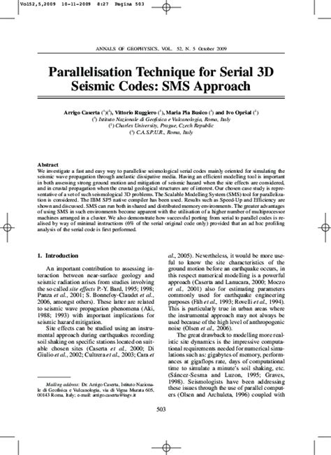 Pdf Parallelisation Technique For Serial 3d Seismic Codes Sms Approach