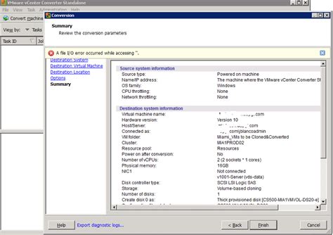 Solved Vmware Converter 6 2 Error A File I O Error Occured While Accessing Experts Exchange