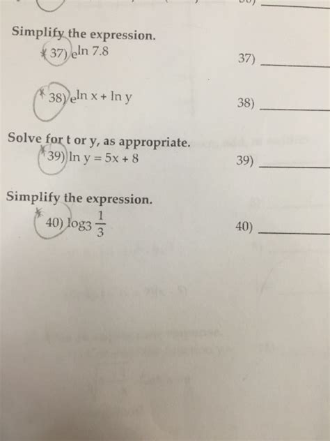 Solved Simplify The Expression E Ln 7 8 E Ln X Ln Y Solve Chegg Com