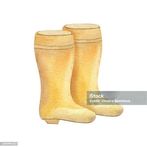 정원과 가을 노란색 부츠 수채화로 손으로 그린 신발 한 켤레 디자인 카드 정원 이벤트 수확 날씨를 테마로 가을에 대한 스톡 벡터