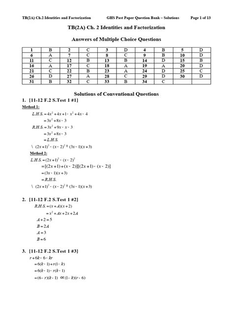 11 16 2a Ch2 Identities Factorization Ans Pdf Algebra Factorization 11 16 2a Ch2 Identities Factorization Ans Pdf Algebra Factorization