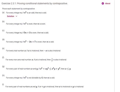 Solved Exercise 231 Proving Conditional Statements By Contrapositive Prove Each Statement