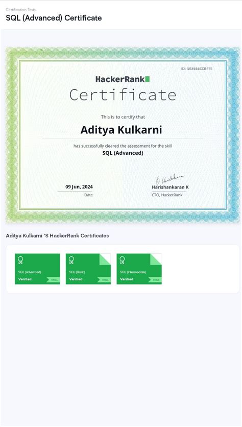 Aditya Kulkarni On Linkedin Excited To Share That I Have Successfully Passed The Sql Advanced