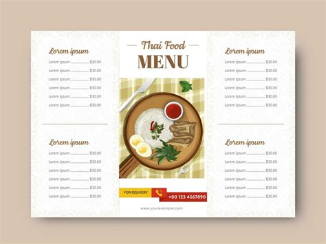 Thai Food Menu Card Template Or Tri Fold Brochure Layout For Publishing