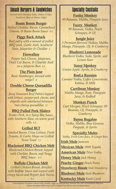 Menu At Brass Monkey Pub And Patio Monroe