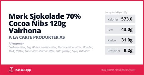 Mørk Sjokolade 70 Cocoa Nibs 120g Valrhona Kassalapp®