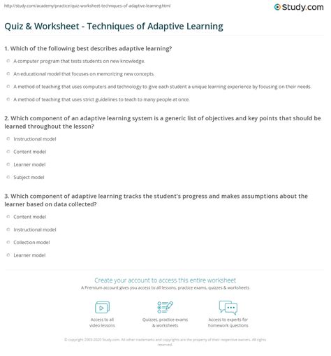 Quiz And Worksheet Techniques Of Adaptive Learning