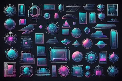 Premium Photo Big Collection Of Retro Futuristic Elements For Design Abstract Set Of Frames 3d