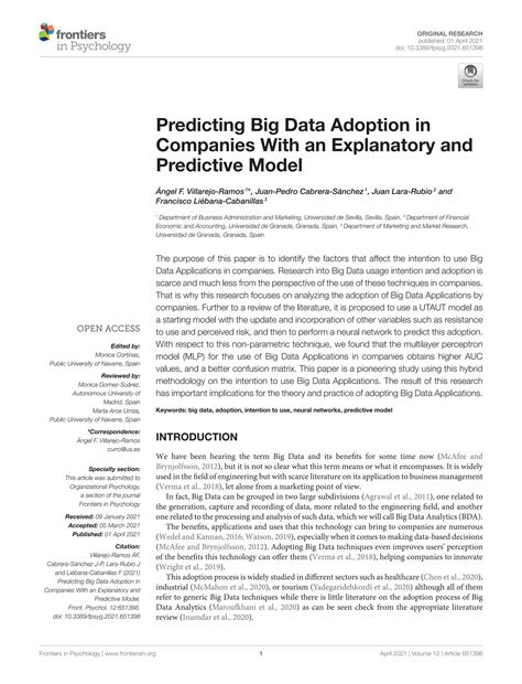 Predicting Big Data Adoption In Companies With An Explanatory And Predictive Model Pdf