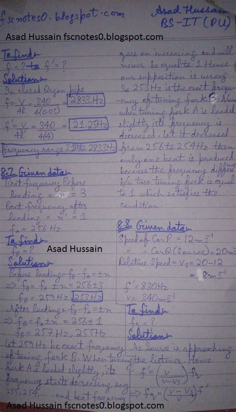 F Sc ICS Notes Physics XI Chapter Waves Numerical Problems