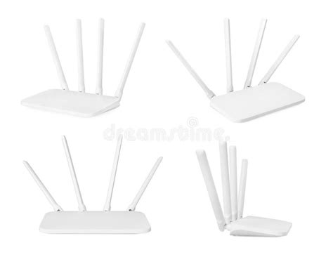 Modern Wi Fi Router On White Background View From Different Sides