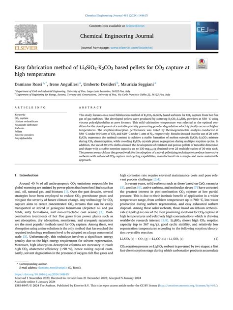 Pdf Easy Fabrication Method Of Li4sio4 K2co3 Based Pellets For Co2 Capture At High Temperature